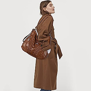 Purses and Handbags Women Fashion Tote Bag Shoulder Bags Top Handle Satchel Purses Washed Synthetic Leather Handbag