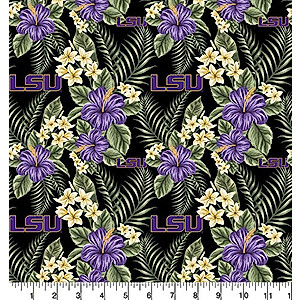University of Louisiana LSU Cotton Fabric Tropical Design-Newest Pattern-LSU Tigers Cotton Fabric