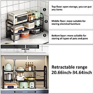 Zendar Under Sink Organizers and storage, 2 tier expandable cabinet bathroom shelf storage with 8 removable panels for kitchen bathroom, easy to install, black (black)