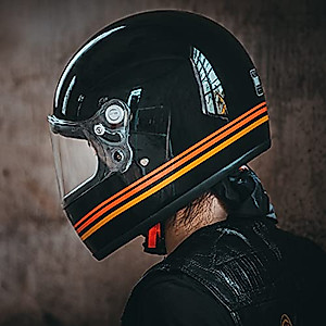 Retro Full Face Helmet A600 Unisex-Adult Old School Full Face Motorcycle Helmet with Graphic Fiberglass Shell DOT Approved Touring Bobber(Red/Yellow, XL)