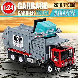 GoolRC Garbage Carrier Truck, 1:24 Alloy Diecast Barreled Waste Material Transporter Vehicle Model, Kids Toys for Boys Girls Birthday