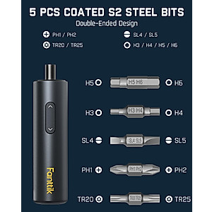 Fanttik S1 Capsule 3.7V Cordless Screwdriver, Electric Screwdriver, Max 5 N.m, 320 RPM Motor, 5 Pcs Double-Ended Bits, Compact Design, LED Light, 1/4''Hex, Idea Tool for Furniture, Appliances-Grey