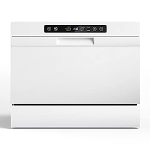 COSTWAY Countertop Dishwasher, Compact Built-In Dishwasher with 6 Places Settings, 5 Washing Programs, 360° Top & Lower Spray Arms and 24 H Timer, Portable Dishwasher for Apartments, Dorms, RVs, White