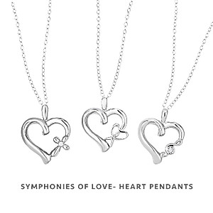 Femme Luxe Symphonies of Love - Open Heart Pendants With Treble Clef, Diamond Accent in 925 Sterling Silver, Hypoallergenic, Gift Ready Packaging (Symphony)