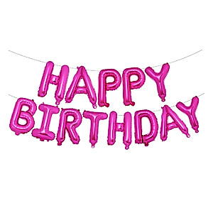 PIGETALE Happy Birthday Banner, 16 Inch Mylar Foil Letters Sign Bunting Happy Birthday Balloon Letters Balloons Reusable Ecofriendly Material for Girls Boys Kids Women Men (Hot Pink)