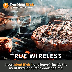 MeatStick 4 (One Probe Set) | Quad Sensors Smart Wireless Meat Thermometer | Digital Food Probe with Bluetooth | for Smoking, Grilling, BBQ, Air Fryer, Deep Frying, Oven, Rotisserie | Limited Range