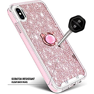 NGB Supremacy Compatible with iPhone XR Case with [Built-in Screen Protector] Ring Holder/Wrist Strap, Full Body Protection Slim Fit Shockproof Bumper Durable Case Cover (Rose Gold)
