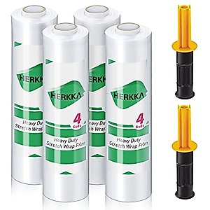 Stretch Film, HERKKA Stretch Wrap with Handles Industrial Strength, Moving Wrapping Plastic Roll, Shrink Wrap for Pallet Wrap, 15" x 1000 Feet, 4 Pack, 60 Gauge