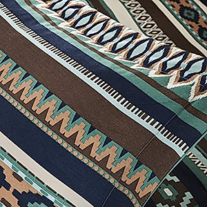 Madison Park Cozy Comforter Set - Rustic Southwestern Style, All Season Down Alternative Casual Bedding, Matching Shams, Decorative Pillows, Malone, Ikat Blue Queen(90"x90") 7 Piece