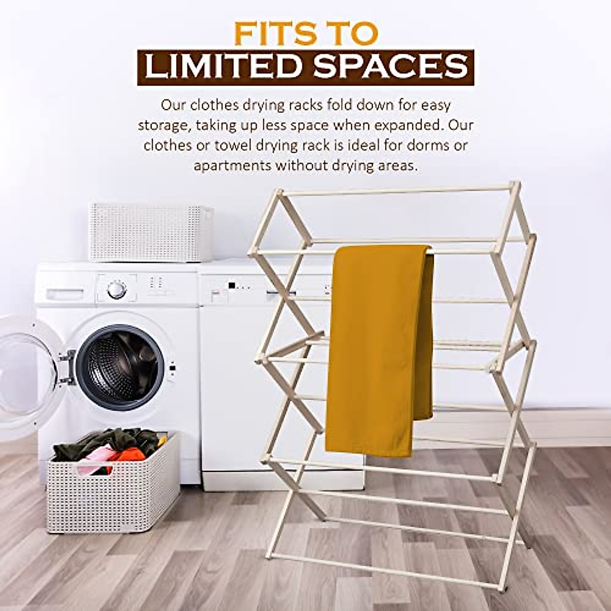 Peaceful Classics Wooden Laundry Rack - Amish Handmade Wooden Clothes Drying Rack - Foldable Drying Rack for Towel, Blanket, Linen Household Essentials - for Indoor Or Outdoor Use (52" x 36" x 16")