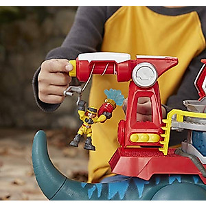 Chomp Squad Playskool Blazeasaurus and Sparks McKenzie, 20-Inch Brachiosaurus Dinosaur Firefighter Toy and Action Figure for Kids 3 and Up