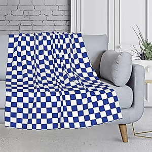 Throw Blanket Home Decor, Blue Checkered Blanket, Funny Thanksgiving Christmas Birthday Gifts, Soft Warm Lightweight Microfiber Plaid Flannel Blankets for Sofa Couch Bed Car Travel 60X50 Inch