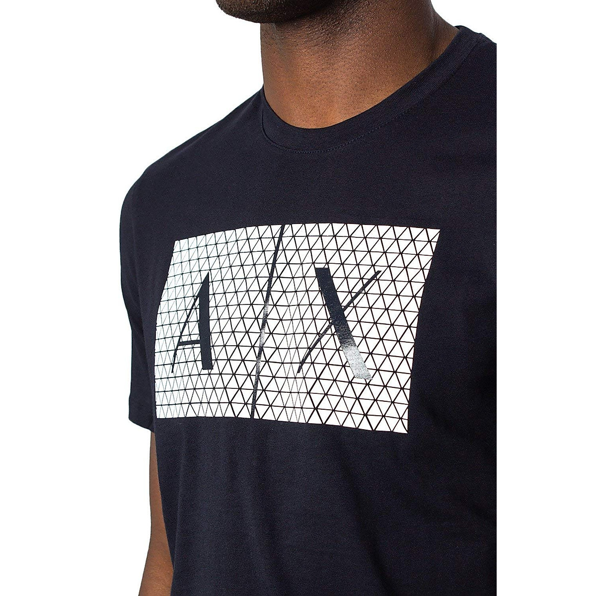 A|X ARMANI EXCHANGE mens Crew Quited Logo Tee T Shirt, Grid Logo Navy, XX-Large US