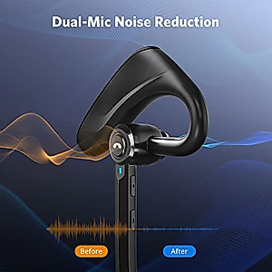 Dual-Mic AI Noise Cancelling Bluetooth Headset for Cell Phones, 30Hrs HD Talktime 10 Days Standby Wireless Bluetooth Earpiece IPX6 Waterproof Ultra-Light Wireless Headset Truckers/Office/Business