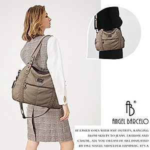 Angel Barcelo Roomy Fashion Hobo Womens Handbags Ladies Purse Satchel Shoulder Bags Tote Washed Leather Bag (Apricot)