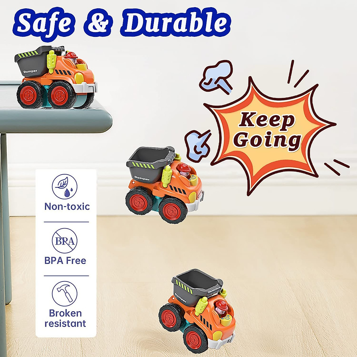 HOLA Mini Toddler Construction Vehicles Playsets Dump Truck, Excavator, Bulldozer, Cement Mixer, Forklift, Road Roller, Construction Trucks Car Toys for 18 Months+ Old Boy