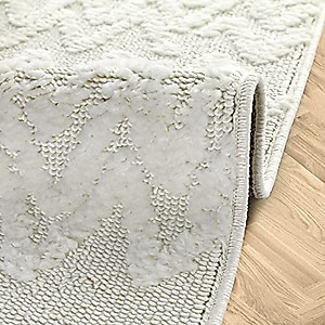 Antep Rugs Palafito 2x5 Geometric Shag Chevron High-Low Pile Textured Indoor Area Rug (White, 2' x 5')