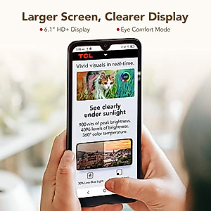 TCL 30 Z Unlocked Cell Phone 4G LTE, 6.1" HD+ Display, Smartphone Android 12, 32GB+3GB RAM, Expandable Memory Up to 512GB, 3000mAh, Built-in GPS, US Version, Prime Black