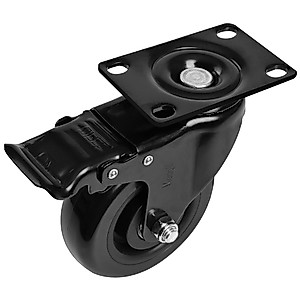 Moogiitools 4" Swivel Rubber Caster Wheels with Safety Dual Locking Heavy Duty 1800lbs Casters Set of 4 Black (All with Brake)