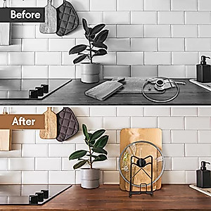 Yummy Sam Pot Pan Lid Organizer Cutting Chopping Boards Rack Pantry Cabinet Stainless Steel Kitchen Counter Cookware Storage Stand Countertop Spoon Dish Rest Holder (Black)