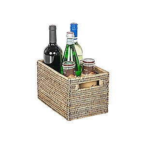 La Jolla Rattan Shelf Basket with Handles, Small, Black-Wash