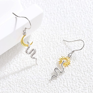 Sun Moon Snake Earrings Dangle for Women 925 Sterling Silver Sun Moon Snake Jewelry Gothic Huggie Hoop Animal Earring Punk Gifts Snake Drop Earrings