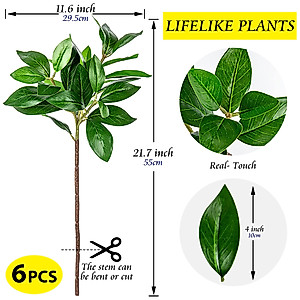 Grand Verde Greenery Branches 21” Tree Stems Artificial Plants Green Leaves Faux Bush, 6pcs Set