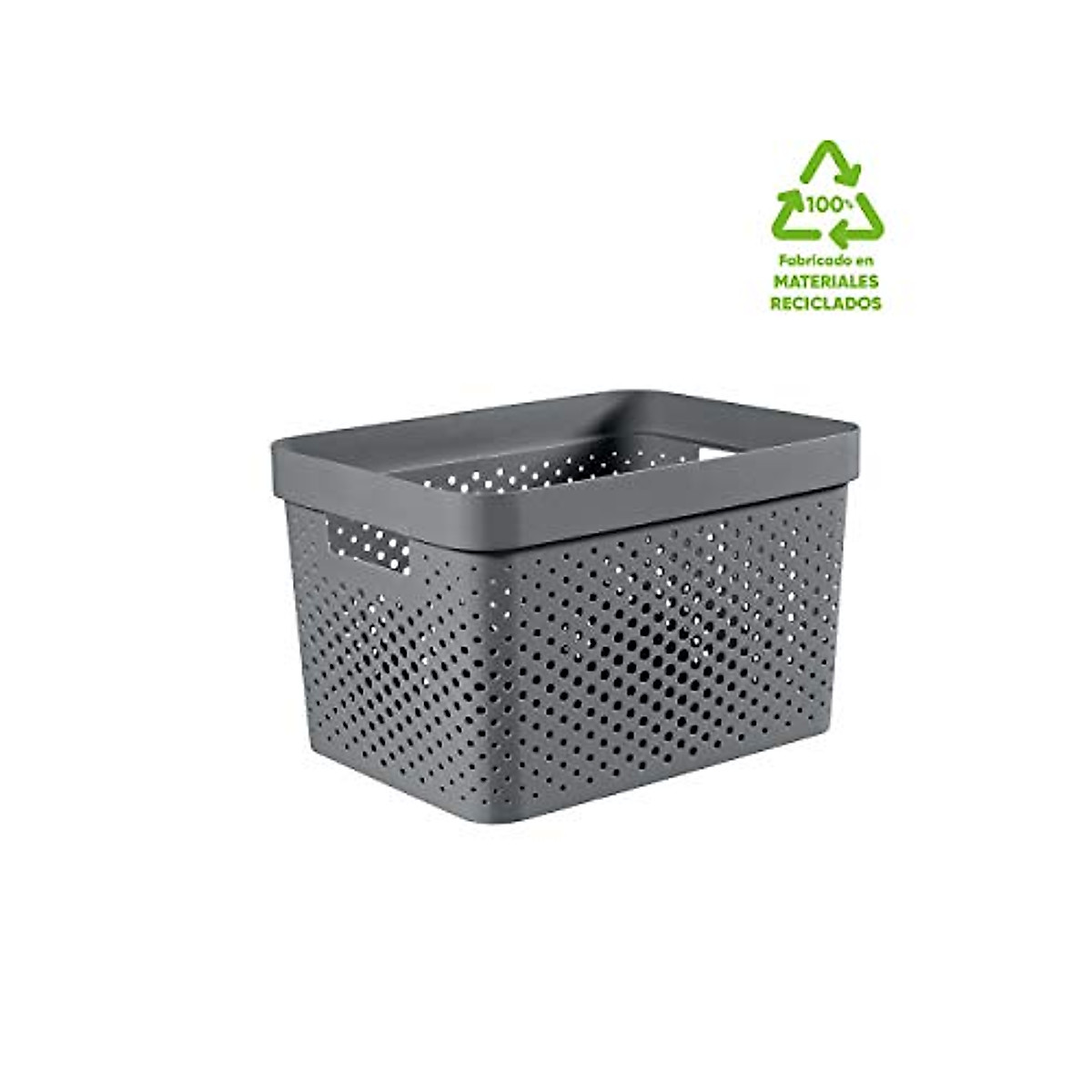 Curver Infinity Set of 4 Baskets with Recycled Lid (2 Units Size M 11L and 2 Units Size L 17L), Grey
