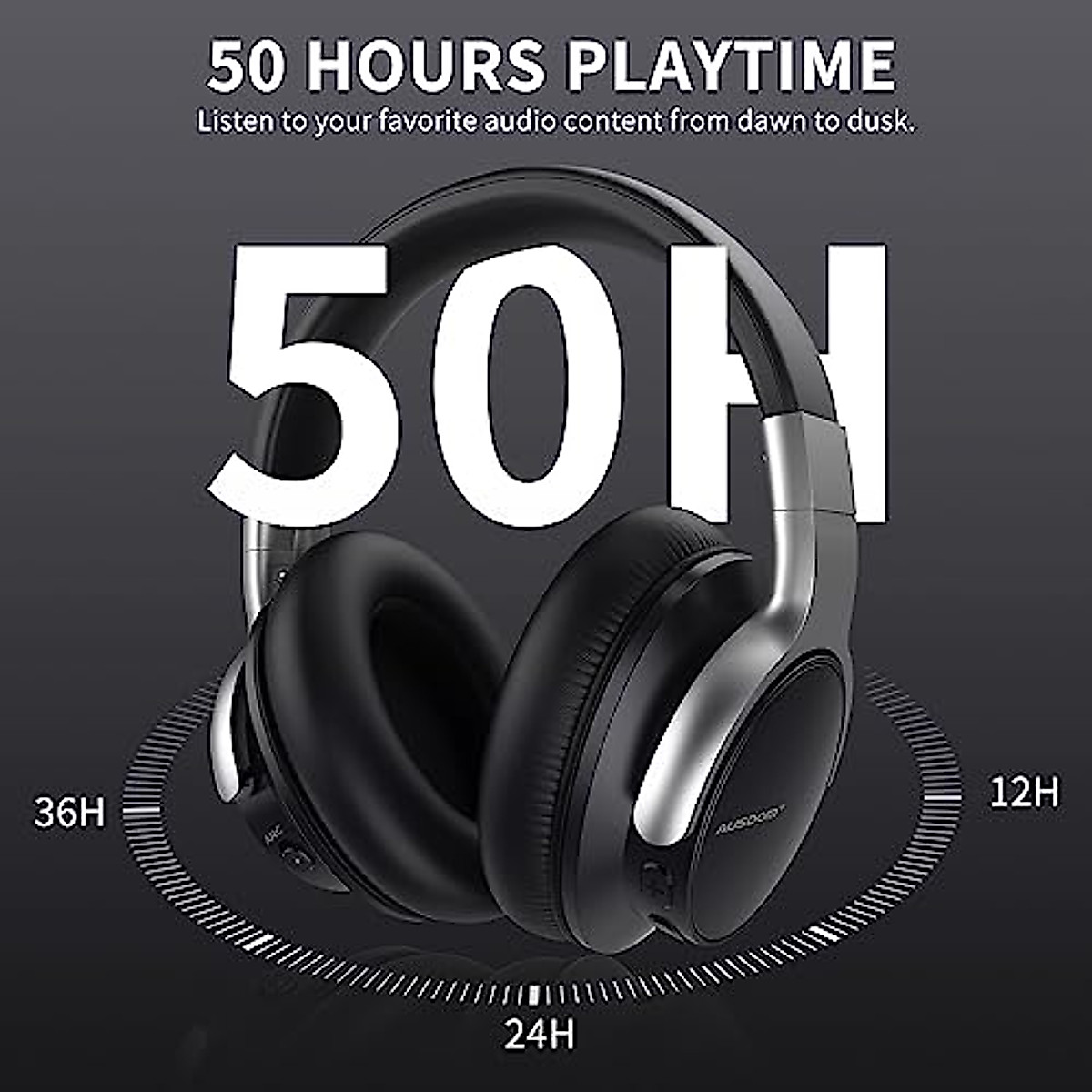 AUSDOM Bluetooth Headphones Noise Cancelling: Over Ear Wireless ANC Headphones with Microphone, 50Hrs Playtime, Deep Bass, Hi-Fi Sound, Comfortable Ear Cushions for Travel Work Cellphones, Silver