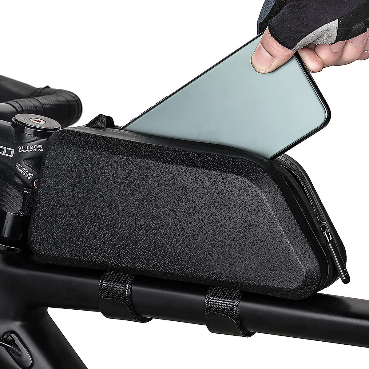 FUUBAMB00 1.2L Bike TopTube Bicycle Bag TPU Waterproof Hard Shell Bike Bag Stable Cycling Frame Bag BikePhone Bag Cycling Accessories,Black,23 * 7 * 10cm