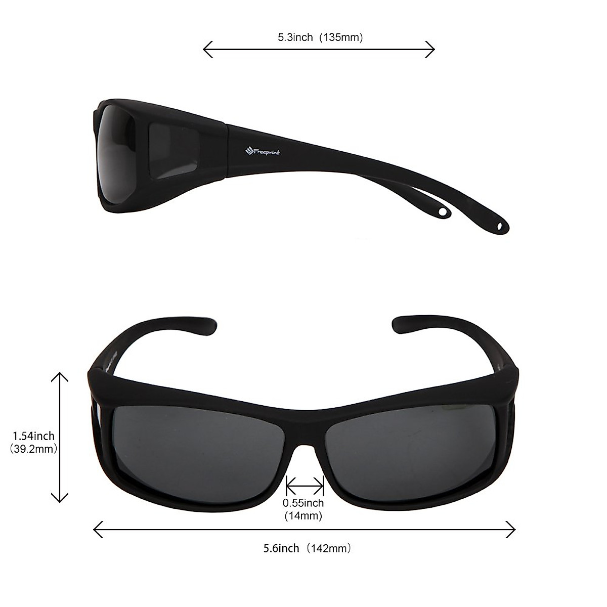 Freeprint Polarized Solar Shield Fit Over Glasses Driving Sunglasses for Men and Women, Smoke