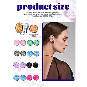 32 Pairs Clip on Earrings for Women Clip on Stud Earrings Bohemian Round Faux Druzy Earrings Ear Clip Stainless Steel Earrings Jewelry for Women(Clip-on Style)