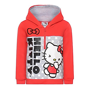 Hello Kitty Sanrio Girls Half Zip Up Hoodie for Toddlers, Little and Big Girls Red