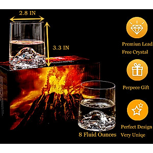 Crystal Whiskey Glasses,Hand Blown lead-free,Thick-Bottomed Mountain Glasse,Design of cup mouth to prevent splashing,Suitable for Scotch,bourbon,beer,old cocktail and other drink(Clear 2PCS)