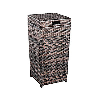 HomVent 26.7 Gallon Hideaway Can, Outdoor Wicker Patio Trash Can Rattan Patio Waste Basket with Lid, Brown Wicker Recycling Basket Patio Trash Can for Backyard, Deck, Poolside