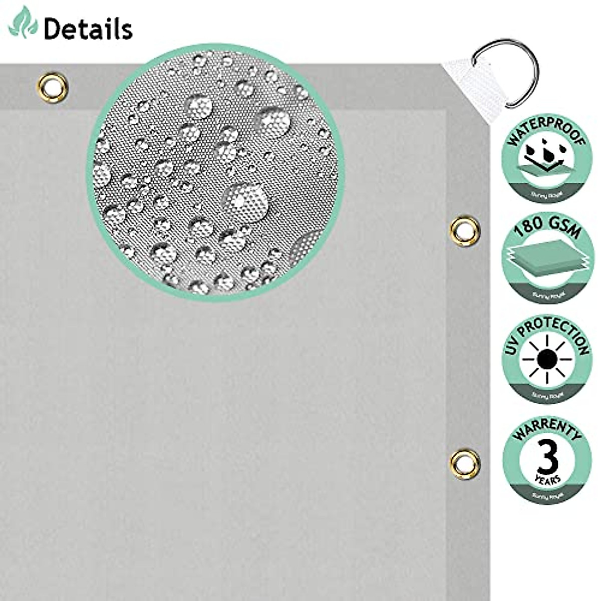 SunnyRoyal 12'x16' Waterproof Sun Shade Sail Straight Edge with Full Side Grommets 95% UV Blockage & Water Resistant Fabric Cloth Screen for Outdoor Patio Canopy Awning Garden (Gray)