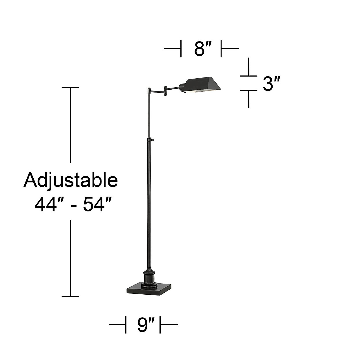 Regency Hill Jenson Traditional Adjustable Pharmacy Floor Lamp Standing Base Swing Arm 54" Tall Dark Bronze Metal Bright Downward Light for Living Room Reading House Bedroom