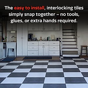 Big Floors GarageDeck Coin Pattern, Durable Copolymer Interlocking Modular Non-Slip Garage Flooring Tile (48 Pack), Black