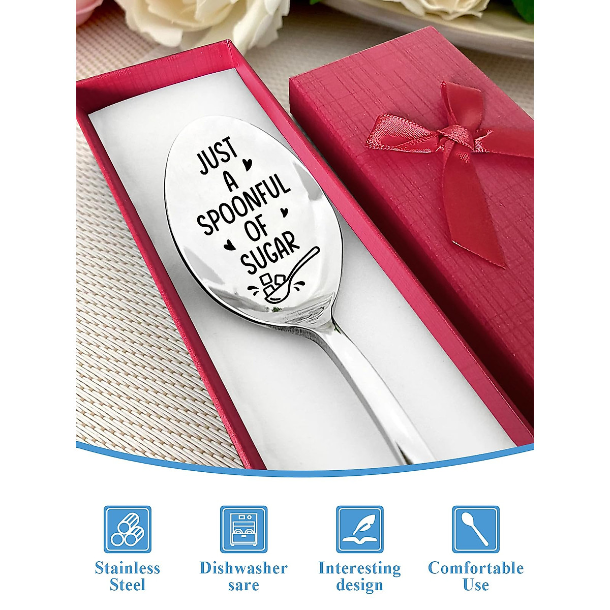 Advivio Just a Spoonful of Sugar - Funny Engraved Stainless Steel Sugar Spoon Dessert Spoon, Coffee Tea Lovers Mary Poppins Sugar Spoon for Friends Mom and Dad Birthday Valentine Christmas Gifts