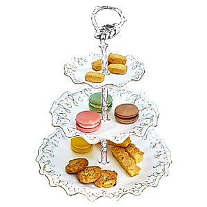 3-Tier 13.5’’ Cupcake Stand Hardware Fittings, Metal Mold Crown Holder DIY Making for Fruit Plate Cake Stand Snack Tray Replacement Parts for Tea Party Wedding Decoration (3 Sets - Silver Leaf)