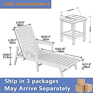 LyuHome Outdoor Lounge Chairs Set of 3, Lounge Beach Chairs for Outside, Pool Chaise Chairs and Side Table Set Patio Furniture Weather-Resistant Adjustable(White)