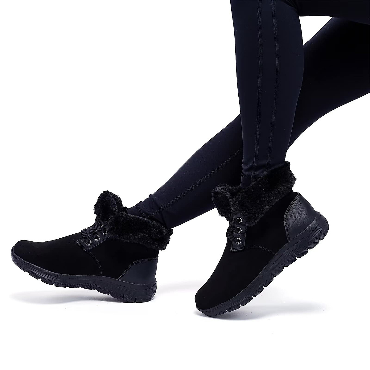 ZZS Women's Winter Snow Ankle Boot-Comfortable Short Booties Outdoor Warm Walking Hiking Shoes Black Size 6.5