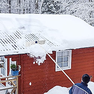 Goplus Snow Roof Rake, 5ft-20ft Extendable Aluminum Snow Removal Tool Shovel with Wheels, 26" Blade & 5-Section Tubes for Snow Leaves Debris Car, Scratch Free