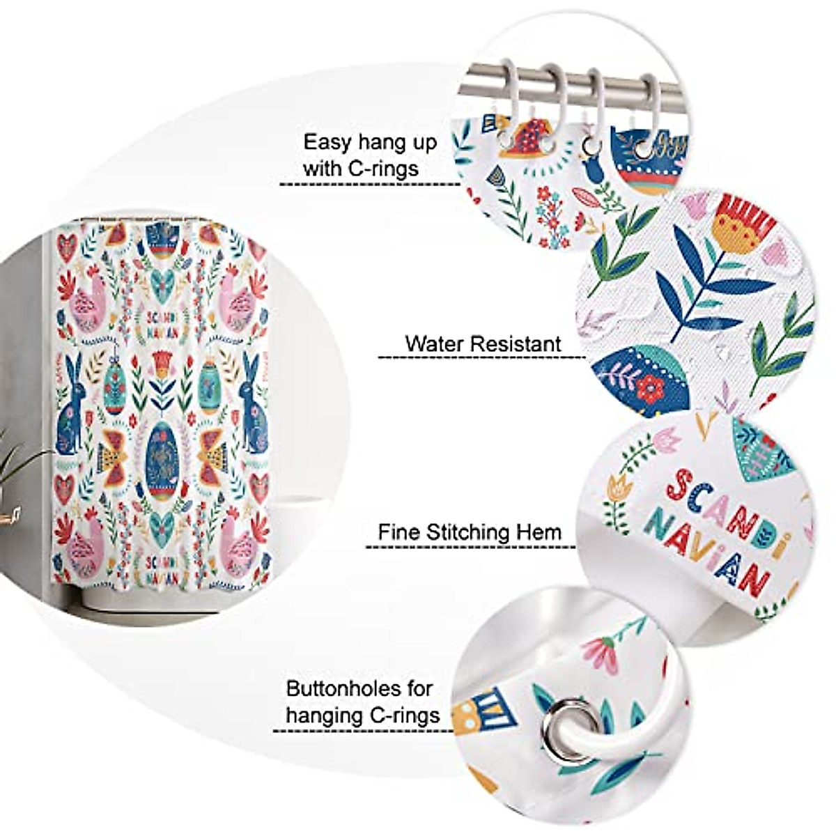 Housein 4 PCS Boho Shower Curtain Set 36 x 72 inch, Bathroom Set Accessory Toiled Set Cover and Absorbent Non Skid Floor Mat with Abstract Shower Curtain with 12 Hooks for Bathroom