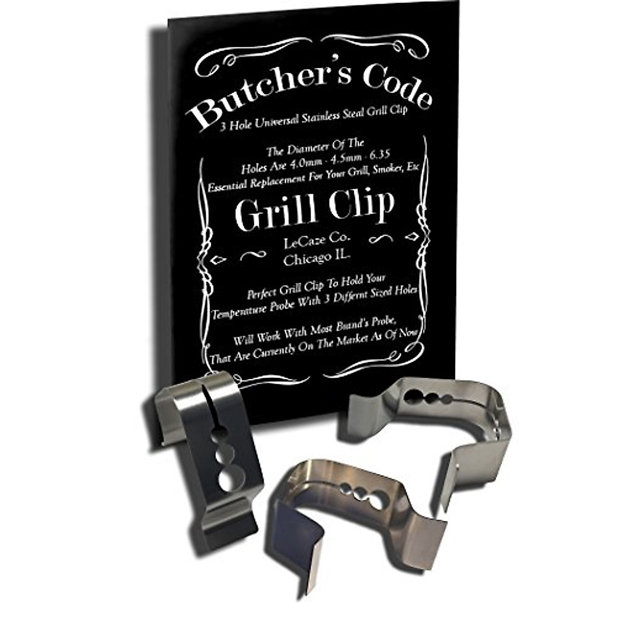 Butchers Code - Universal 3 Hole - 3 Pack - A Style - Grill Probe Clip - for Ambient Temperature Readings (3)