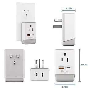 Ceptics Australia China New Zealand Power Plug Adapter 2 Pack, QC 3.0 & PD, Safe Dual USB & USB-C - 2 USA Socket for USA to Australian New Zealand Fiji Argentina, Type I AP-16-2PK Fast Charging