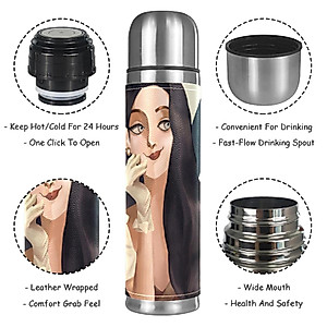Stainless Steel Leather Vacuum Insulated Mug Girl Thermos Water Bottle for Hot and Cold Drinks Kids Adults 16 Oz