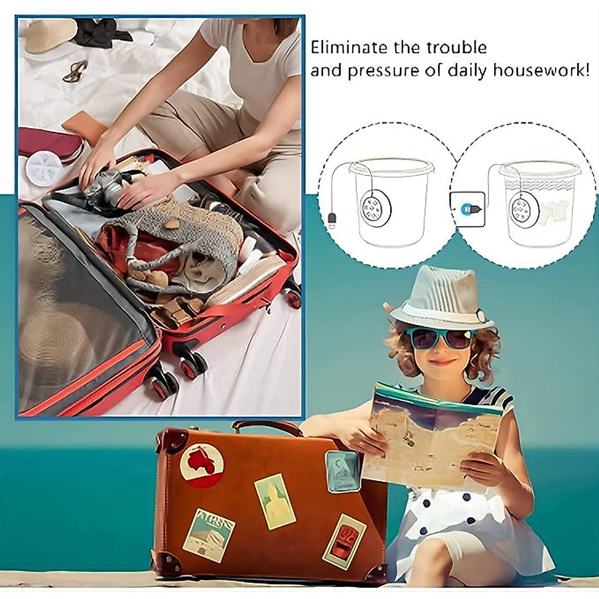 Ultrasonic Washing Machine, USB Powered Portable Turbine Washing Machine Ultrasound Turbo Washer for Traveling Camping Home College Dormitory (White)