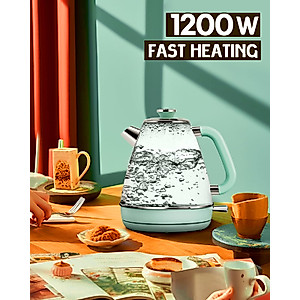 Hazel Quinn 1.7L Electric Kettle with Thermometer, Stainless Steel, 1200W Fast Boil, BPA-free, Cordless, Auto Shut Off - Mint Green