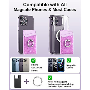 Anfauny MagSafe Phone Wallet - Leather Magnetic Cell Phone Wallet Card Holder with 360°Rotation Ring Phone Stand & RFID Blocking Compatible with iPhone 15/14/13/12 Series & MagSafe Cases - Purple